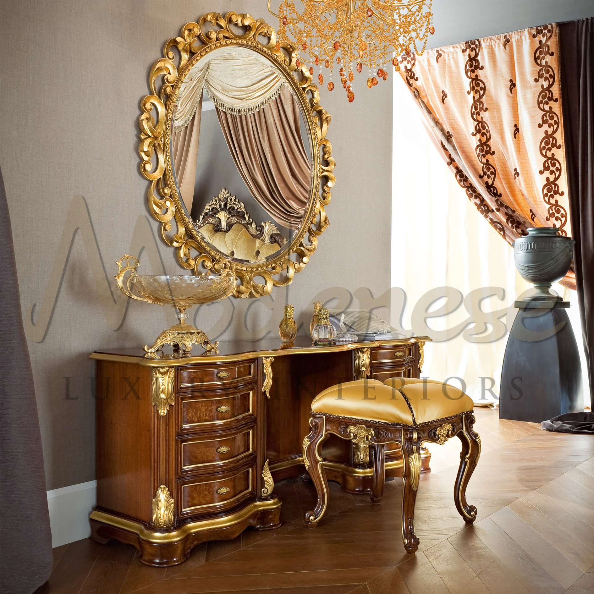 Luxurious Walnut Soli Wood Italian Style Dressing Table